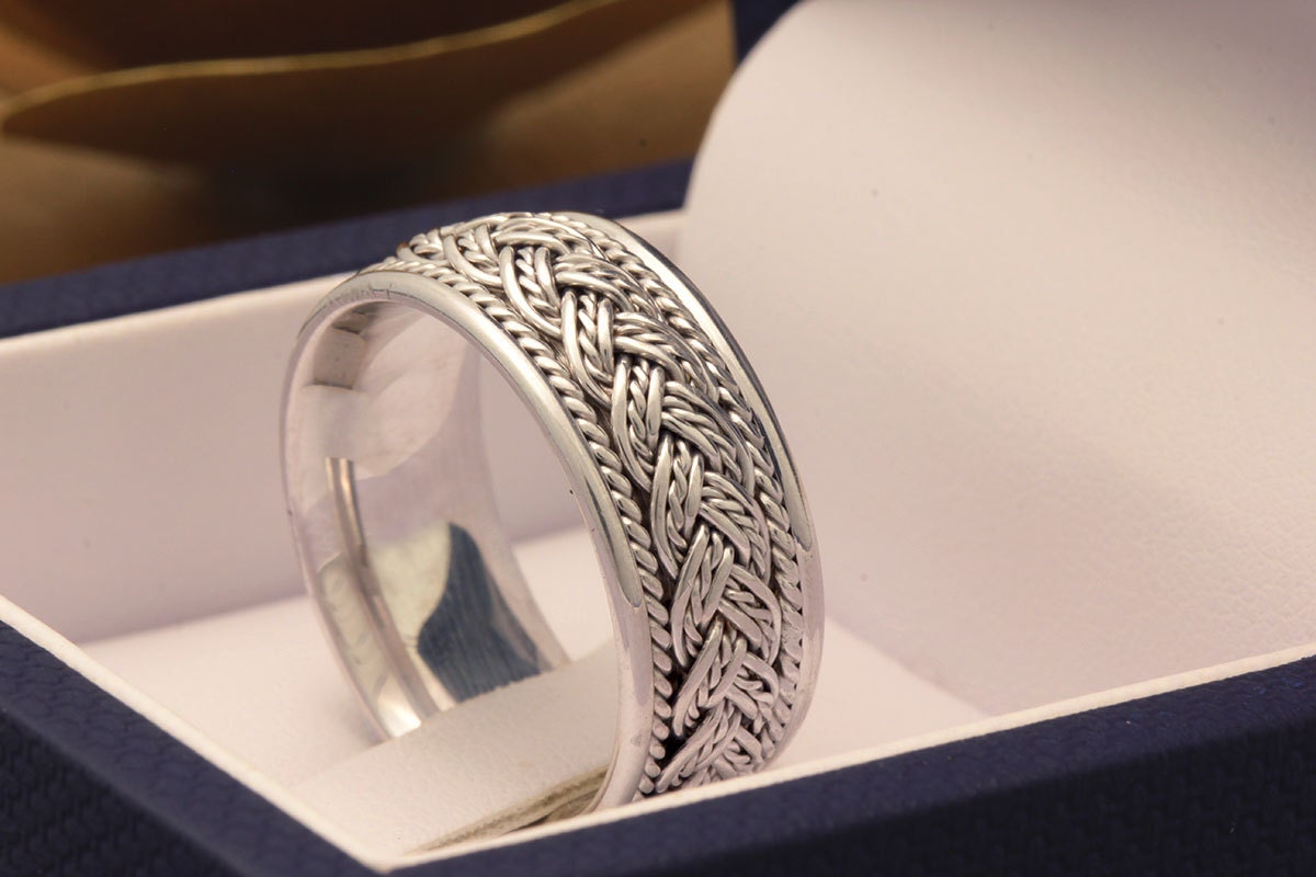 White Hand Braided Wedding Band Double Braided Band Hand | Etsy