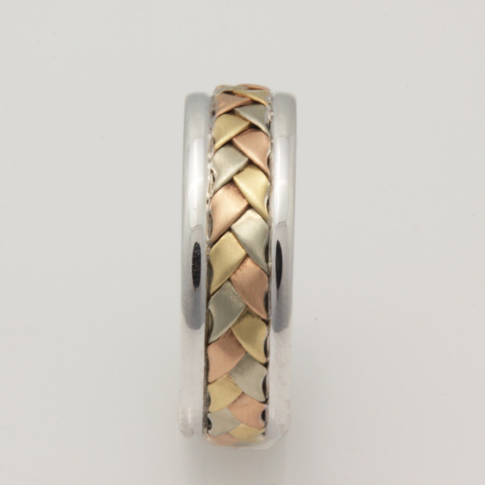 7mm Tri Color Gold Hand-woven Basket Weave Comfort Fit Wedding Band ...
