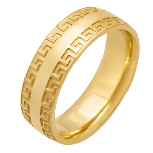 Unique Yellow Gold Designer Greek Key Wedding Band, Solid Gold Band ...