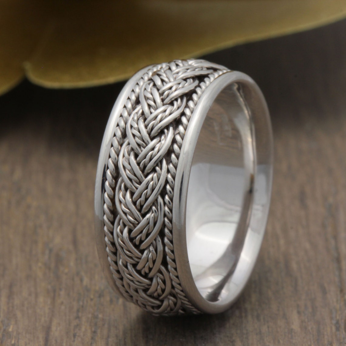 White Hand Braided Wedding Band Double Braided Band Hand | Etsy