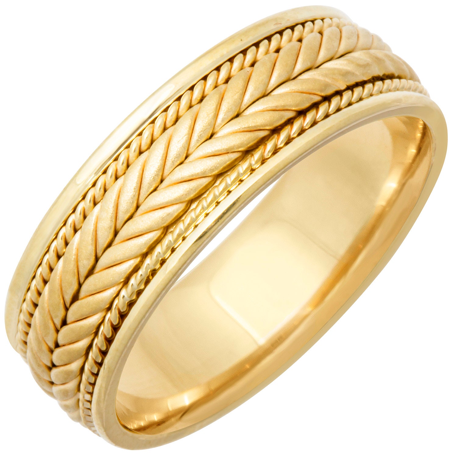 Yellow Gold Braided Comfort Fit Wedding Band, Hand Made, Unique Wedding ...