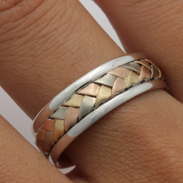 Tricolor Braided Wedding Band - Etsy