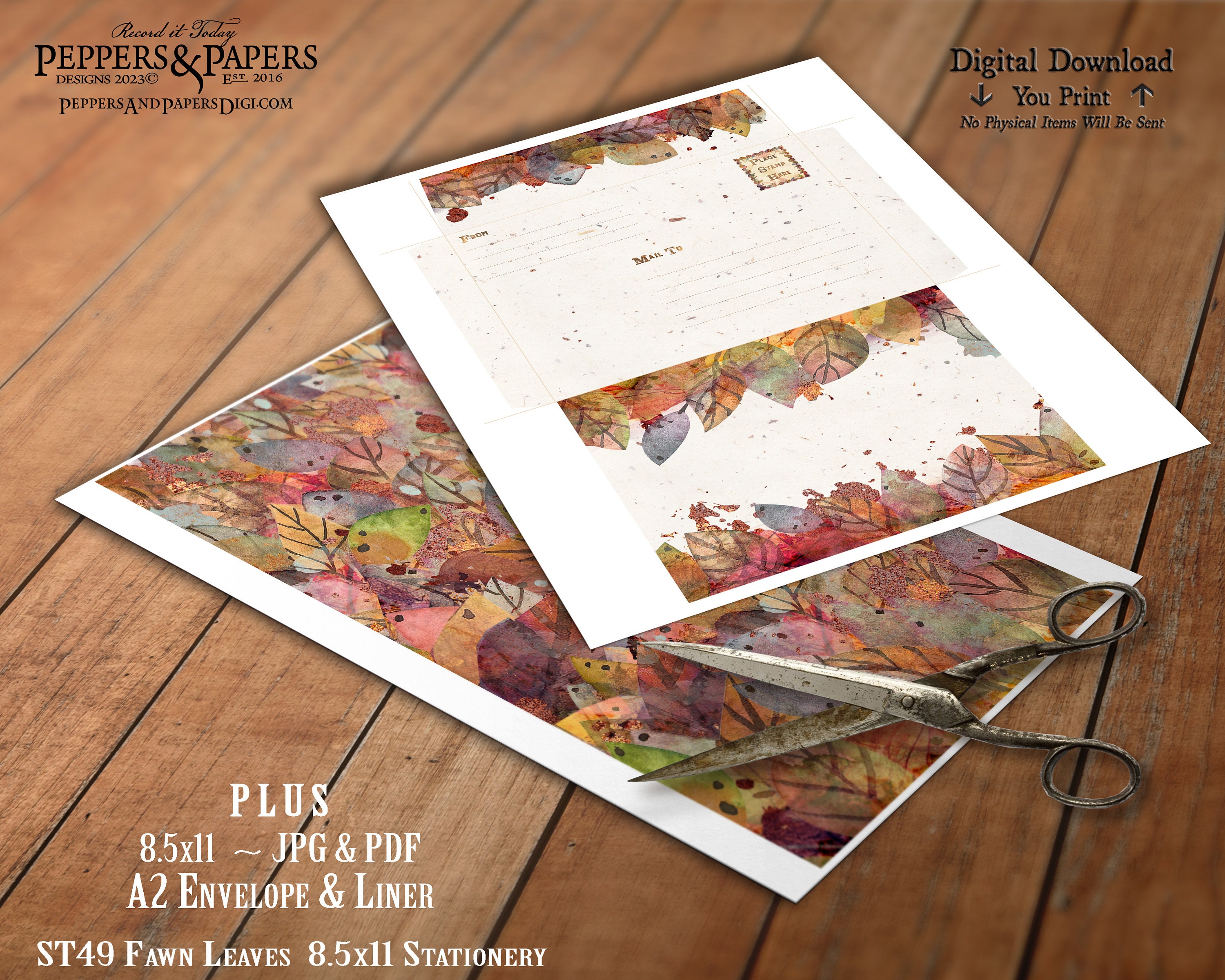 Fawn Leaves Writing Paper, Printable Stationery Set, for Scrapbooking ...