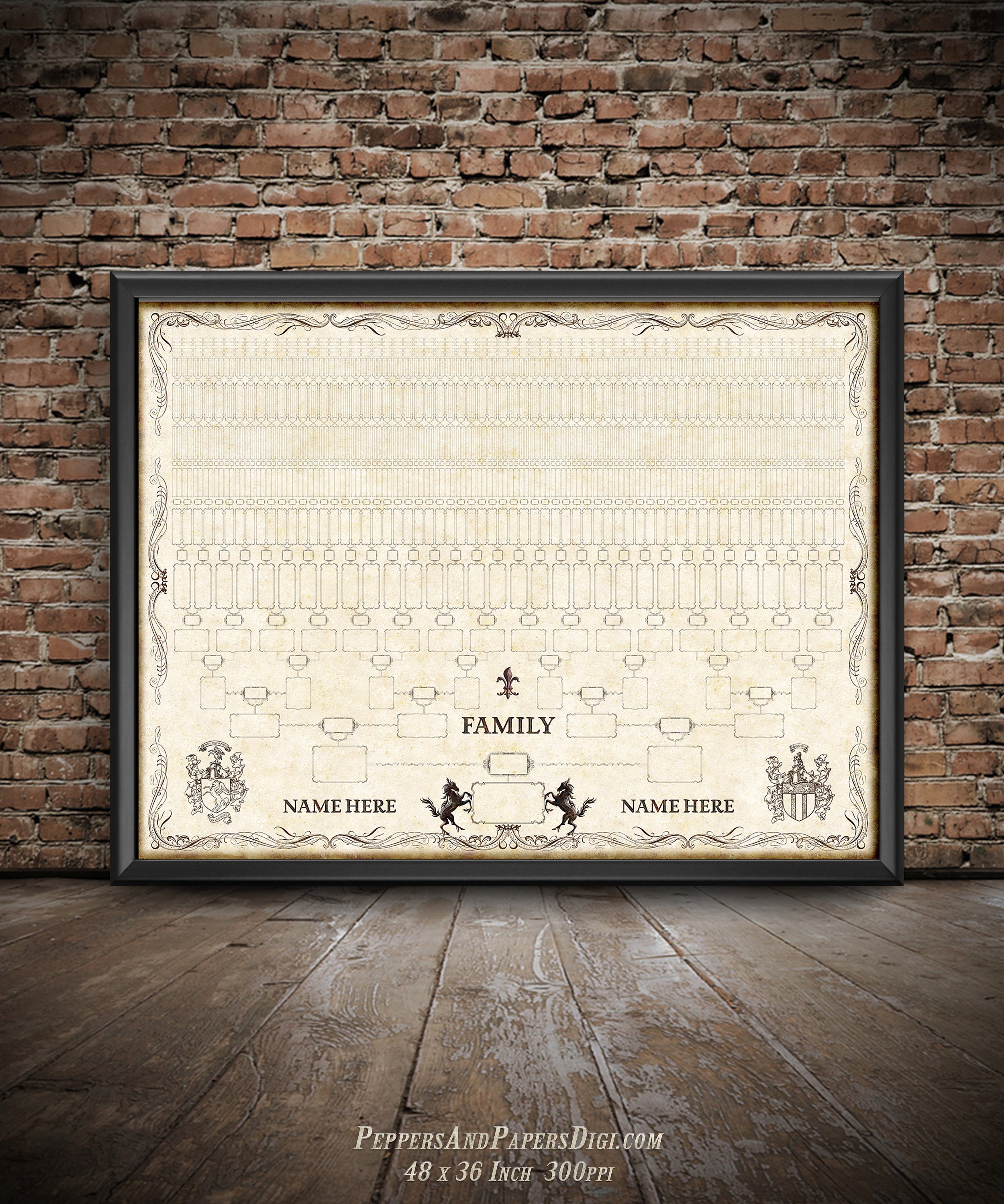Family Tree Chart, 12 Generation Pedigree, YOU PRINT, 48x36, Genealogy ...