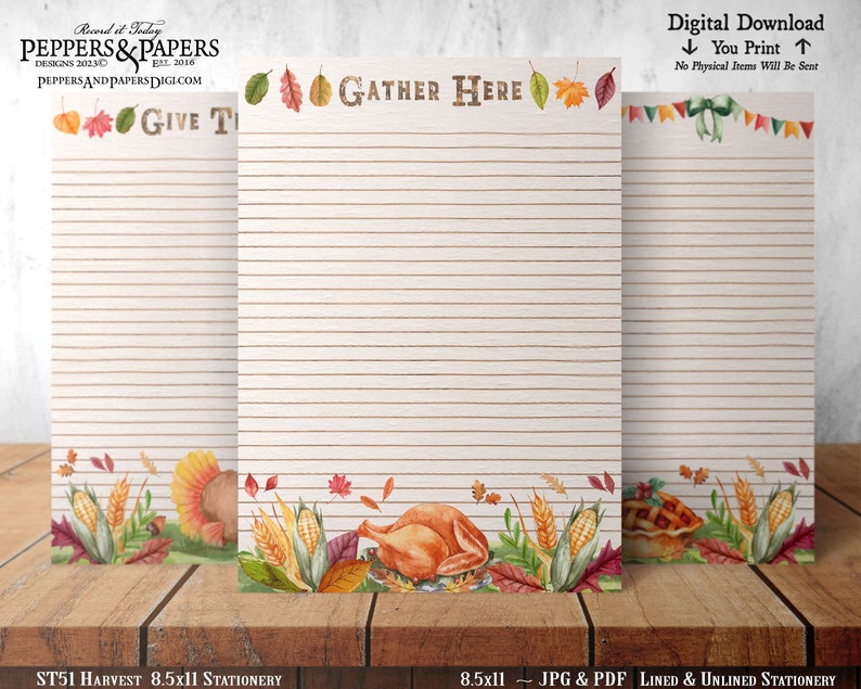Harvest Collection Thanksgiving Writing Paper, Printable Stationery Set ...
