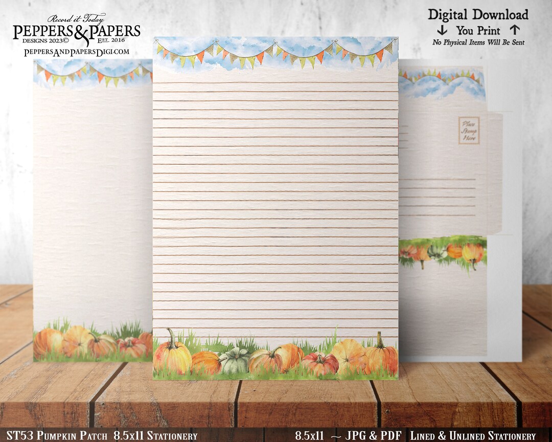 Pumpkin Patch Writing Paper, Printable Stationery Set, for Scrapbooking ...