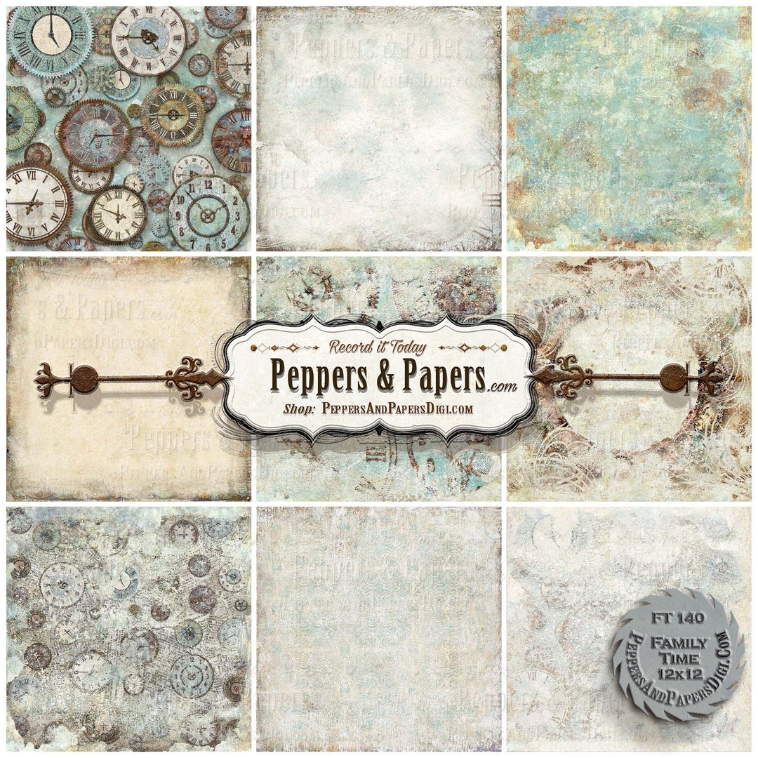 Family Time Vintage Clock, Instant Download, Textured 12x12 Family Tree ...
