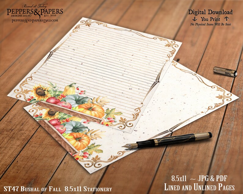 Fall Writing Paper, Printable Stationery Set, Scrapbooking, Journaling ...