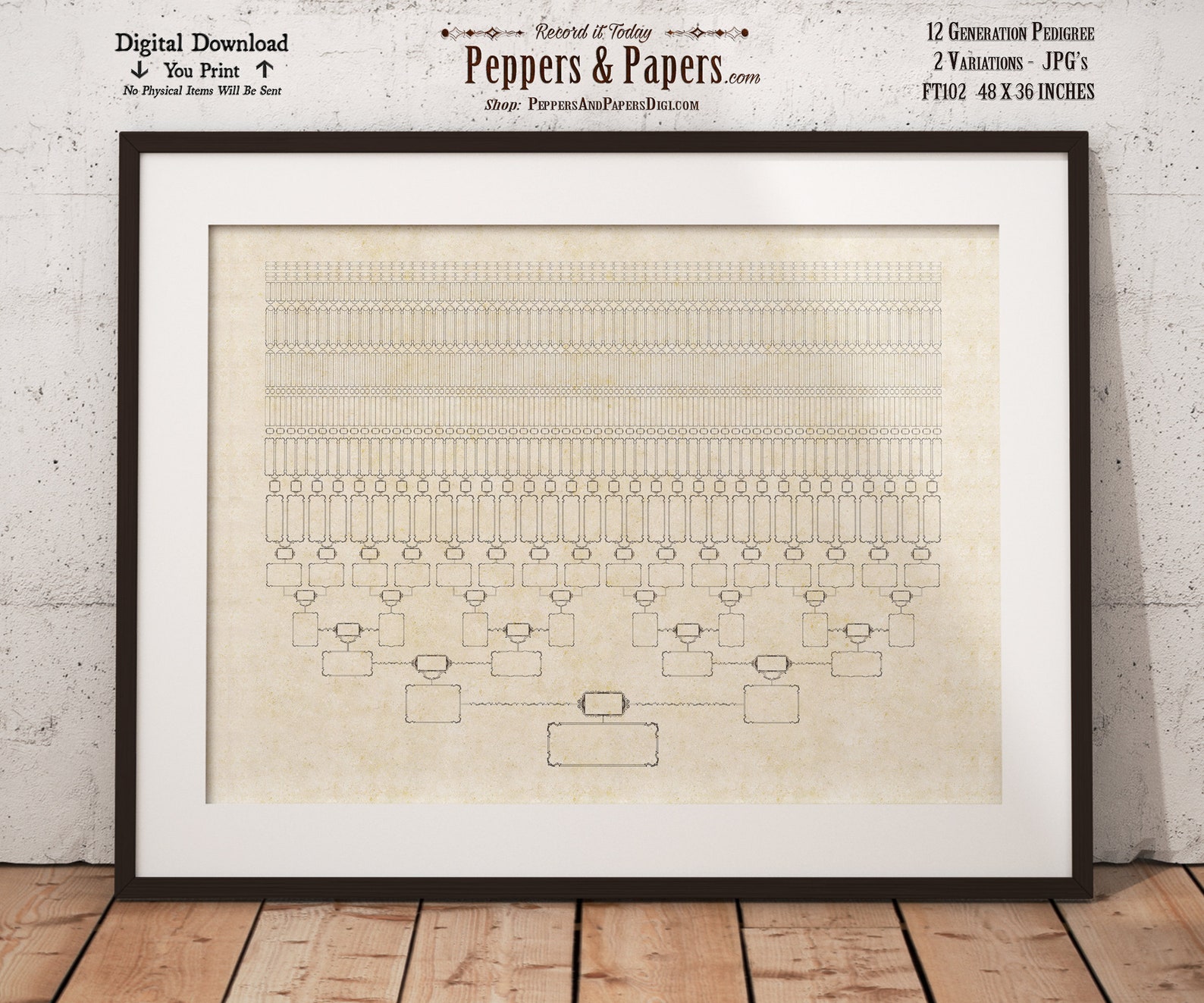Family Tree Chart, 12 Generation Pedigree, YOU PRINT, 48x36, Genealogy ...