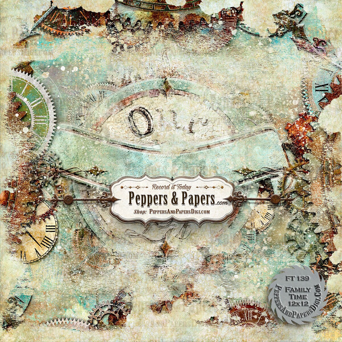 Family Time Vintage Clock, Instant Download, Textured 12x12 Family Tree ...