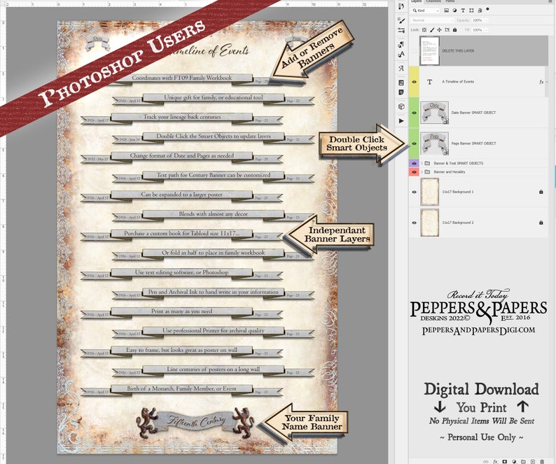 Family Tree Timeline of Events, YOU PRINT, Genealogy Forms, Ancestry ...