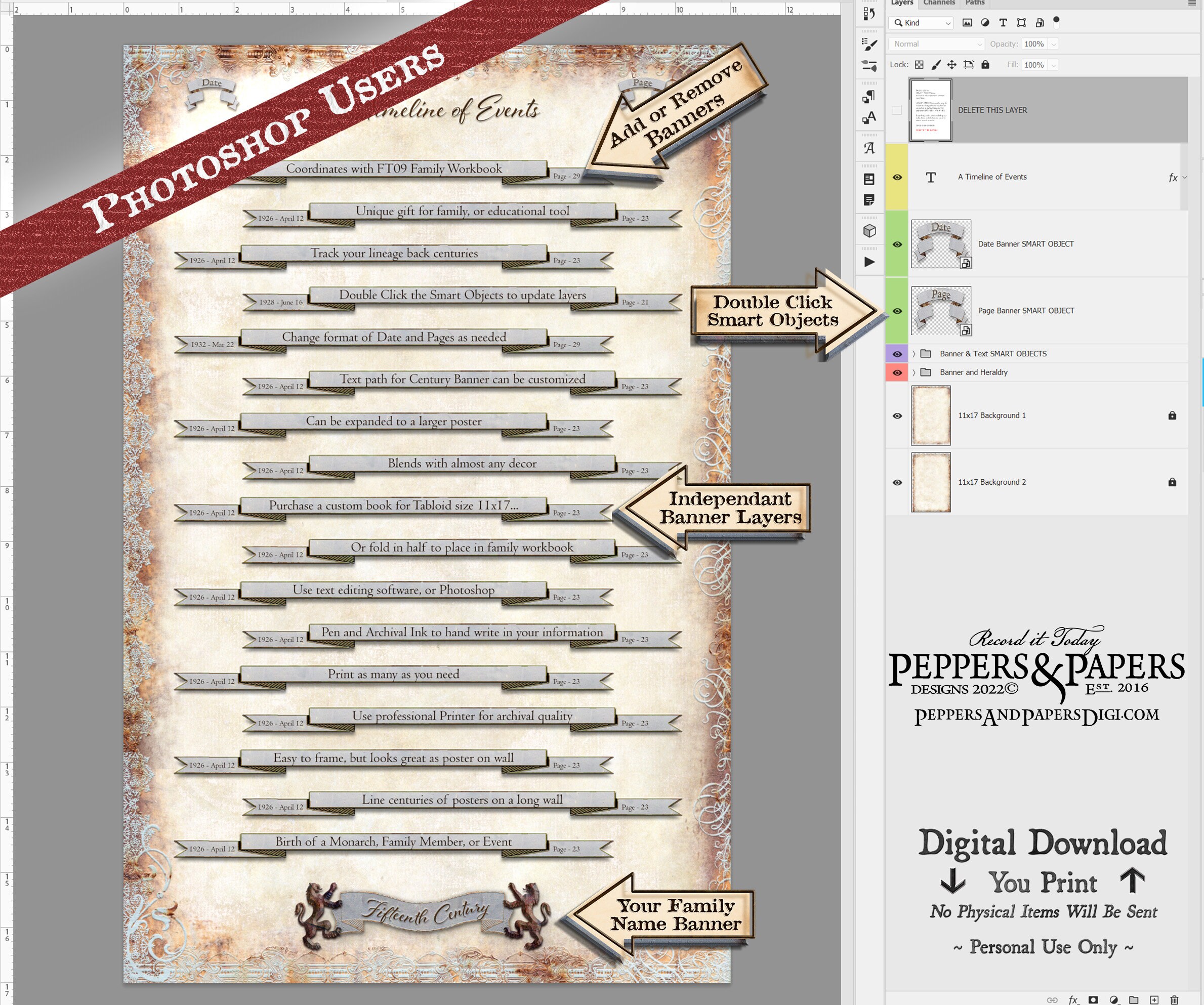 Family Tree Timeline of Events, YOU PRINT, Genealogy Forms, Ancestry ...