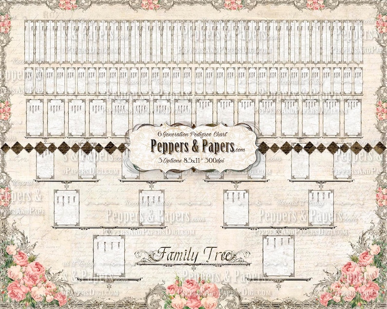 6 Generation Pedigree - YOU PRINT Instant Download - 16x20 Inch Poster ...