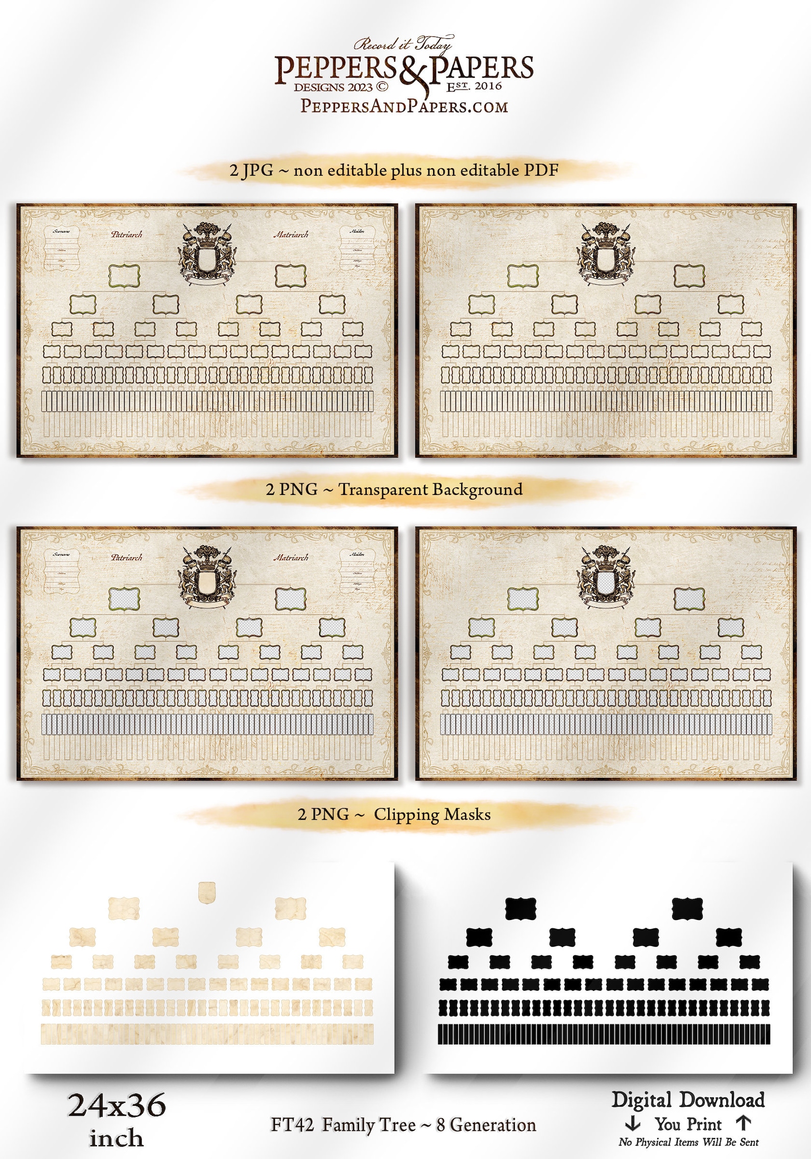 Family Tree Template 8 Generation Pedigree YOU PRINT 24x36 - Etsy