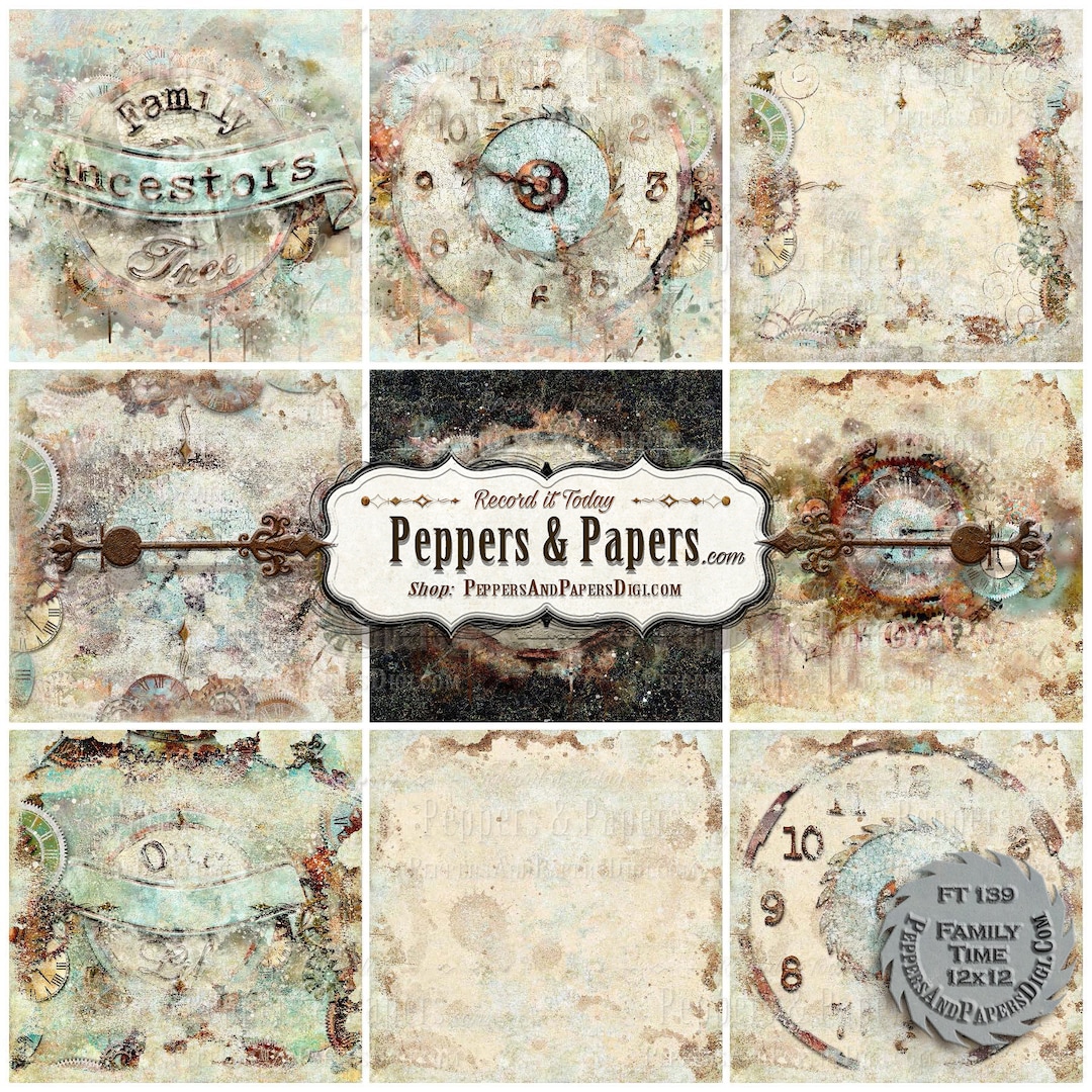 Family Time Vintage Clock, Instant Download, Textured 12x12 Family Tree ...