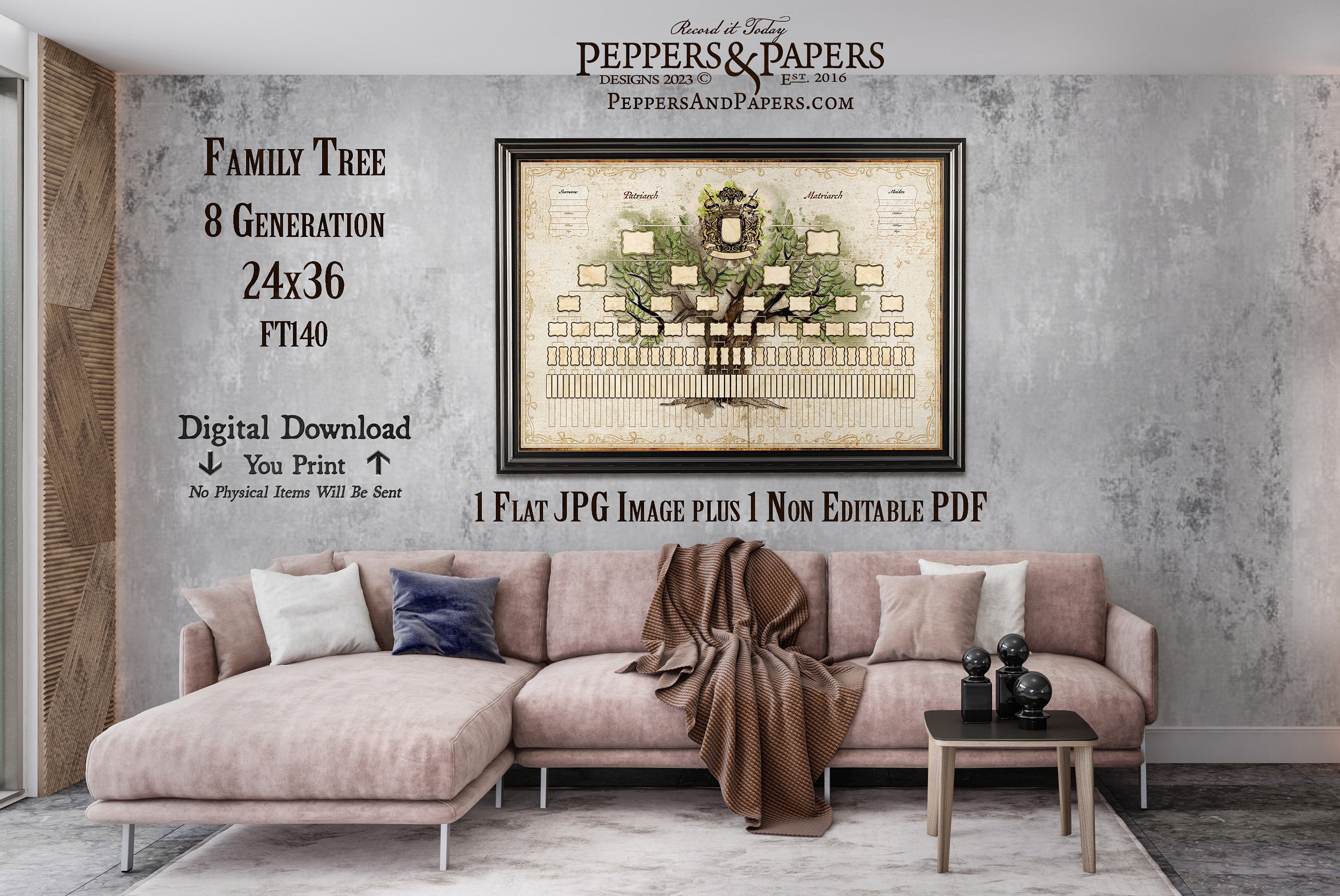 Family Tree Template, 8 Generation Pedigree, YOU PRINT, 24x36 ...