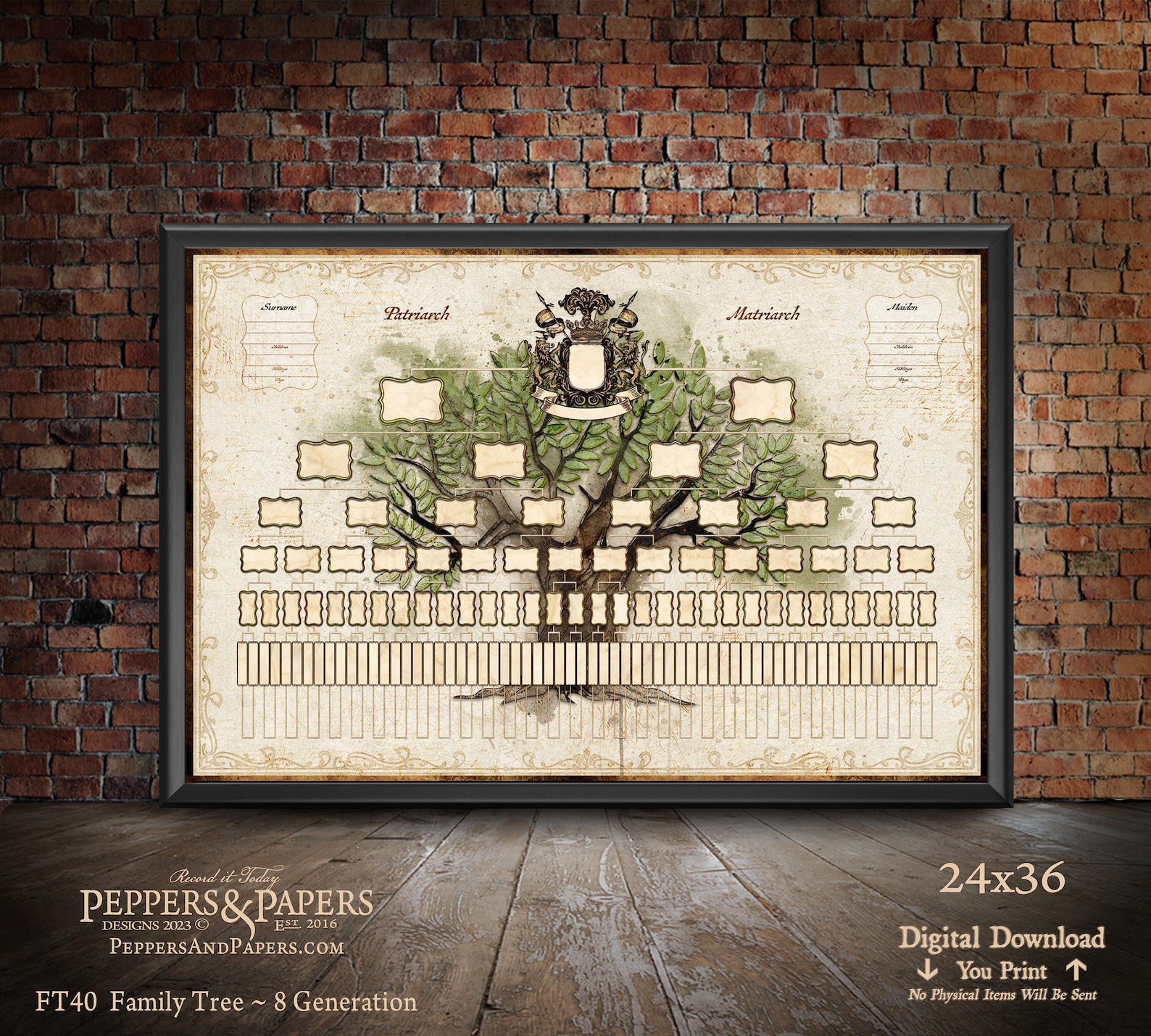 Family Tree Template, 8 Generation Pedigree, YOU PRINT, 24x36 ...