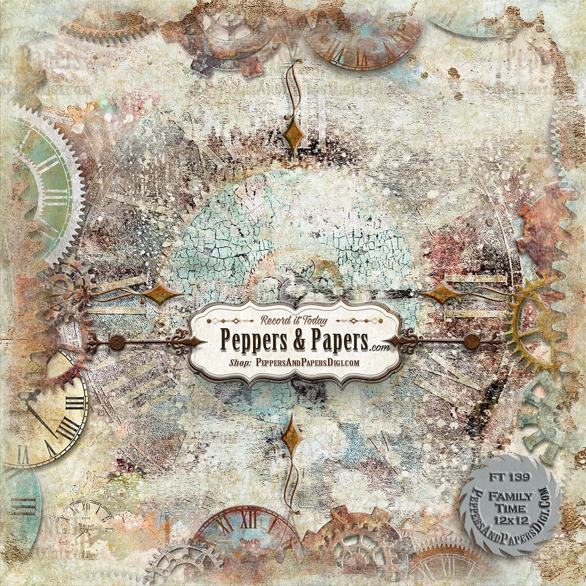 Family Time Vintage Clock, Instant Download, Textured 12x12 Family Tree ...