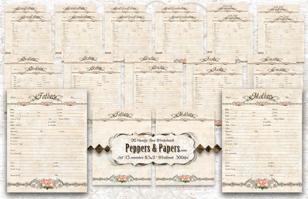 Family Tree Planner - 8.5x11 - 26 Pages; Ancestry, Printable ...