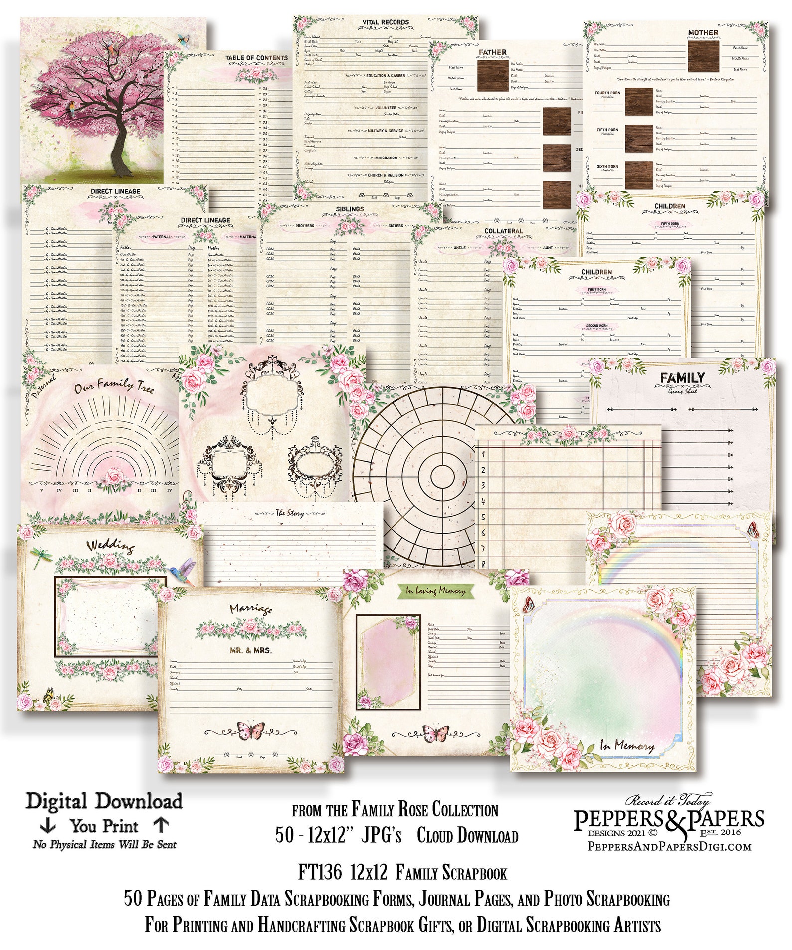 Family Tree Workbook, Genealogy Forms, Ancestry Record Keeping, 50 Page ...