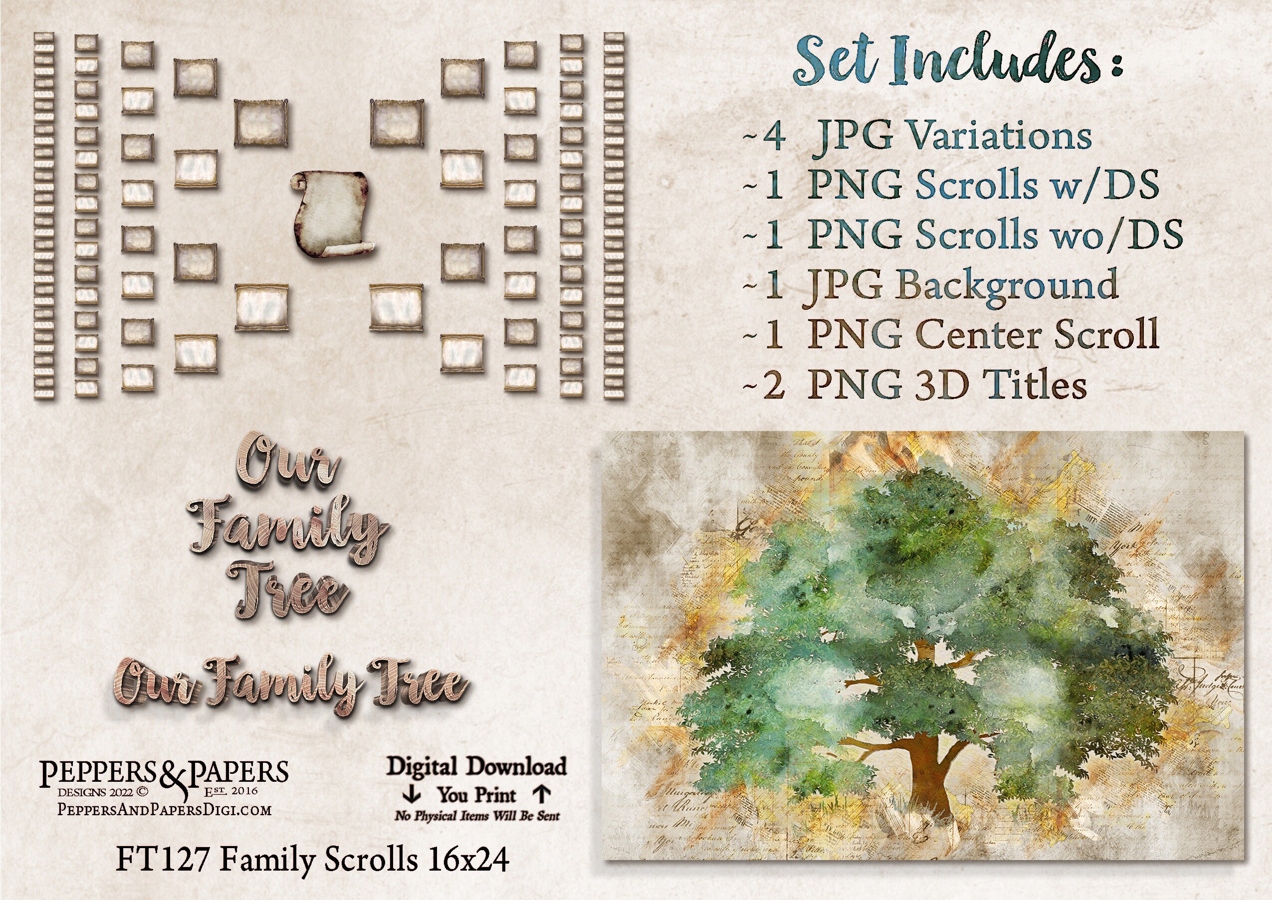 Family Tree Template, 6 Generation Pedigree Chart, YOU PRINT, 16x24 ...