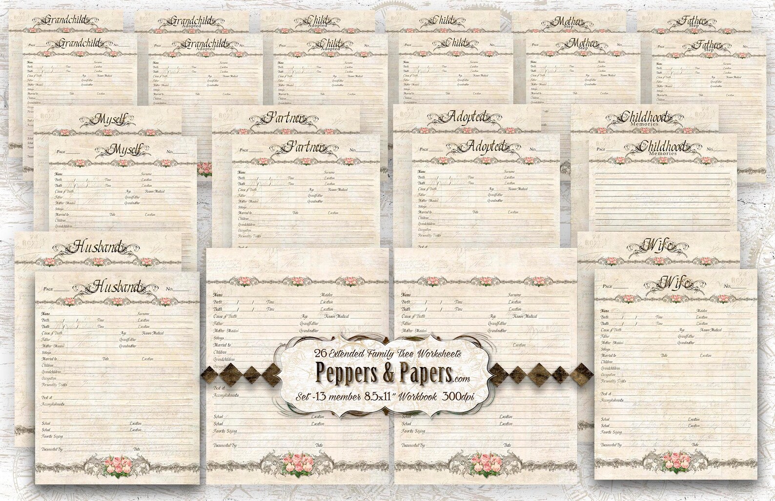 Family Tree Planner - YOU PRINT - 8.5x11 - 26 Pages; Printable ...