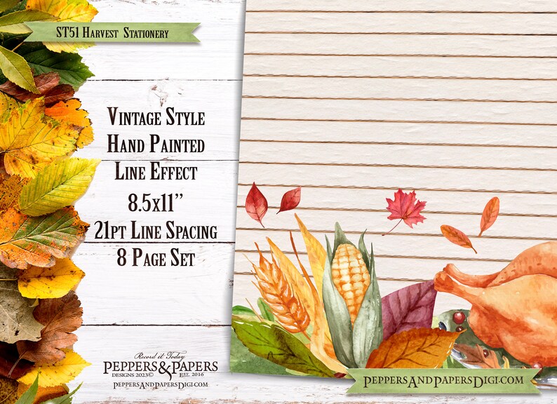 Harvest Collection Thanksgiving Writing Paper, Printable Stationery Set ...