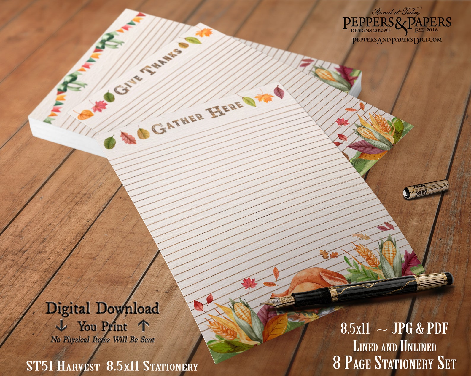 Harvest Collection Thanksgiving Writing Paper, Printable Stationery Set ...