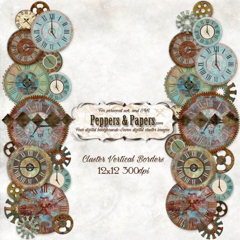 Steampunk - Blue Green Rust, Textured Digital Clock Borders for Digital ...