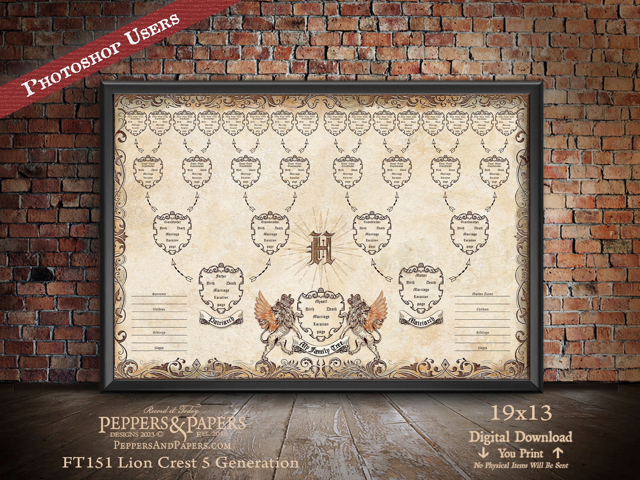 Family Tree Chart 5 Generation EDITABLE Pedigree YOU PRINT - Etsy