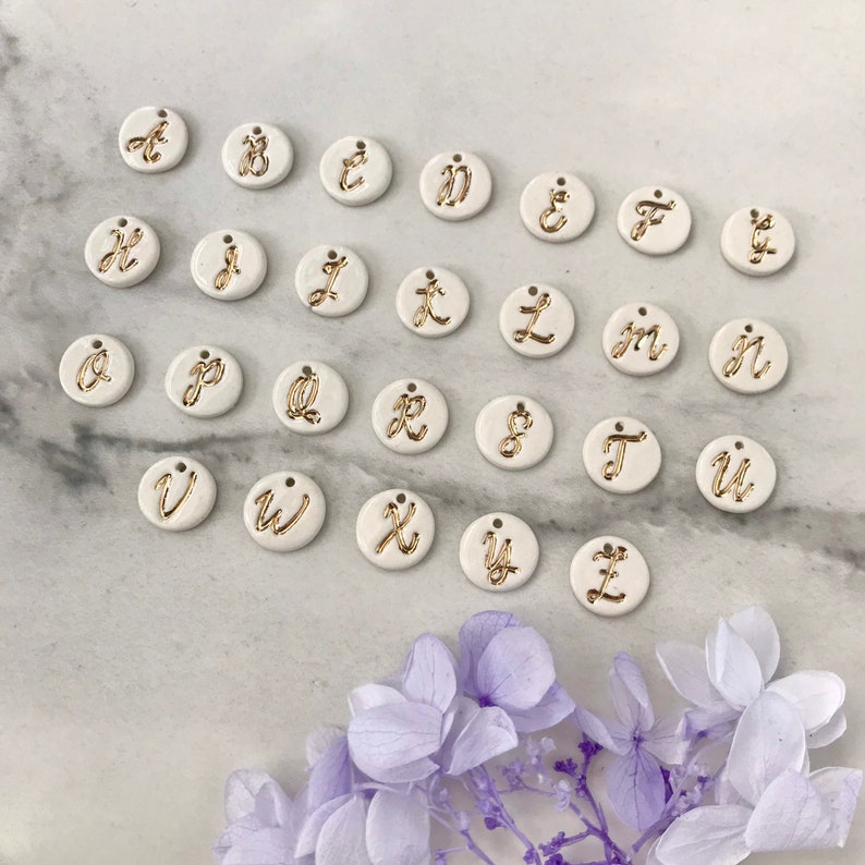 Ceramic Personalized Cursive Letter Charm Necklace - Etsy