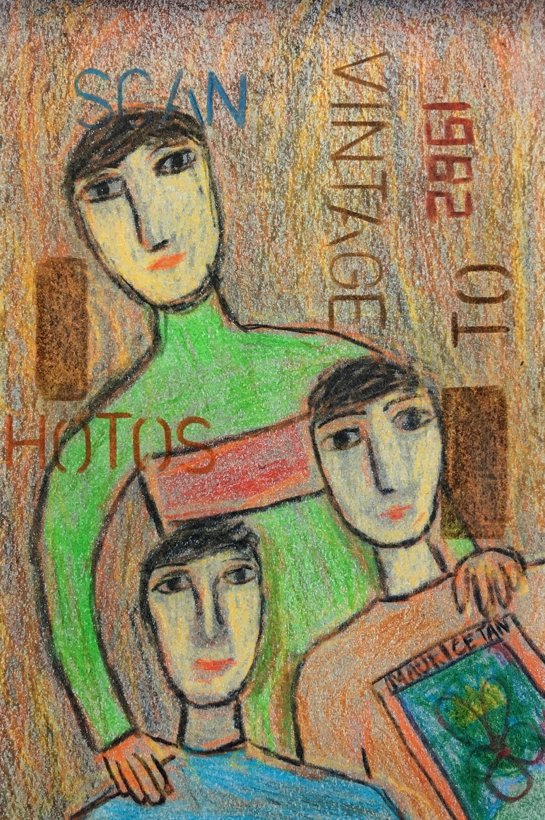 Original Portrait Art Friends Photo Picture Colorful Drawing One of a ...