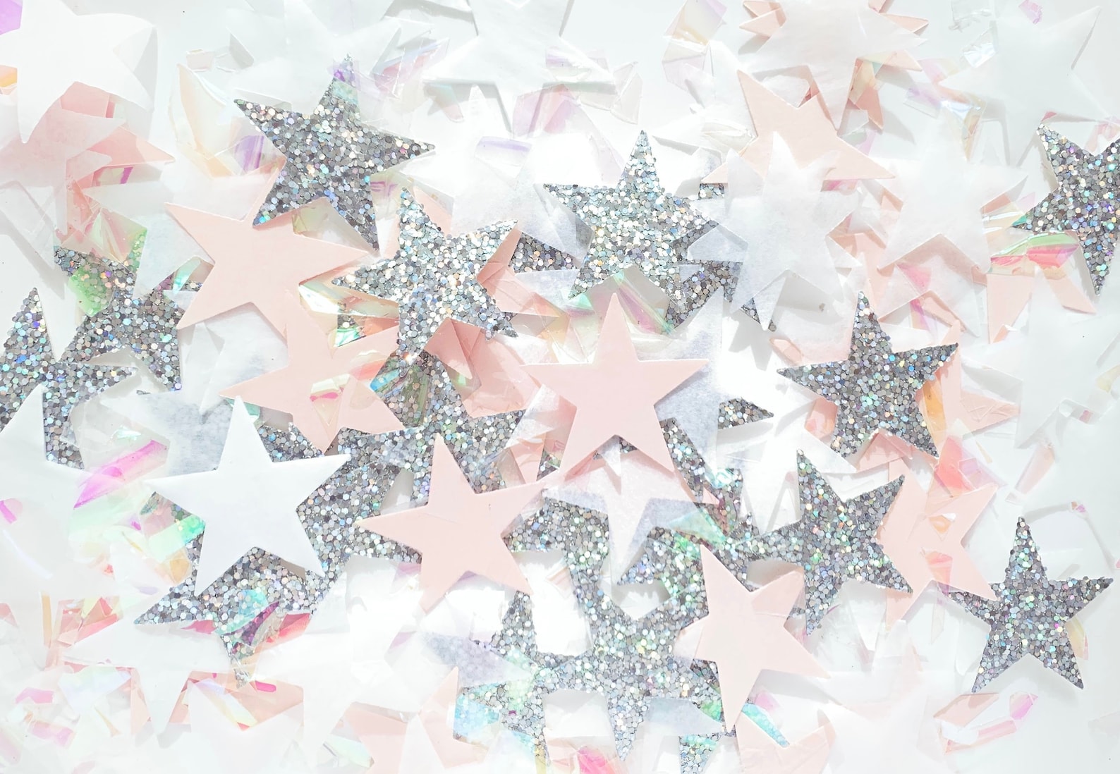 Iridescent Silver Glitter and Pink Star Confetti, Twinkle Twinkle ...