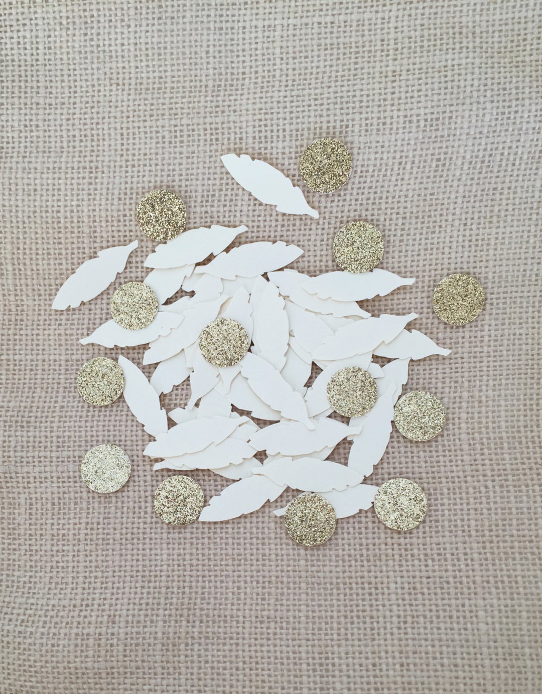 Beige Gold Glitter Confetti, Wedding Confetti, Feather Confetti, Gold ...