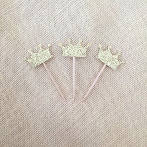 Gold Glitter Crown Cupcake Toppers Set (12), Princess Birthday, First ...