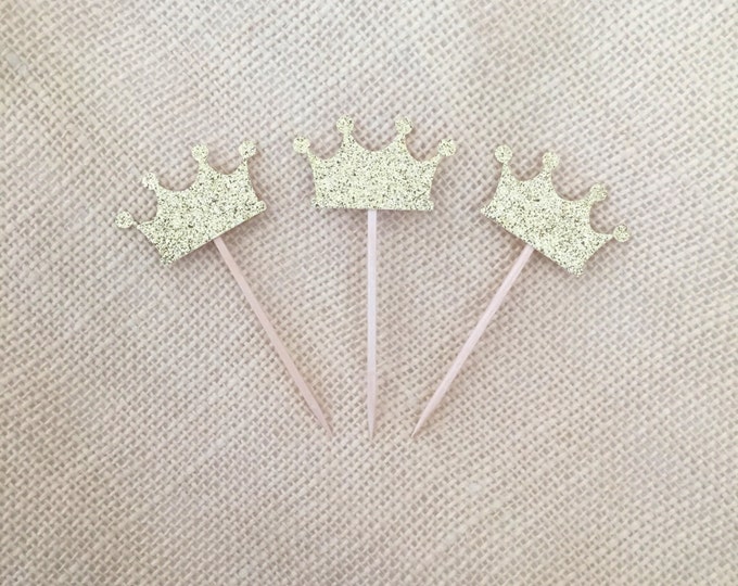 Gold Glitter Crown Cupcake Toppers Set (12), Princess Birthday, First ...