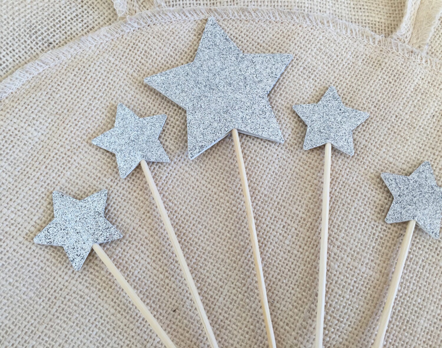 Silver Glitter Star Cake Topper Set (5), New Years Eve Decor, Twinkle ...