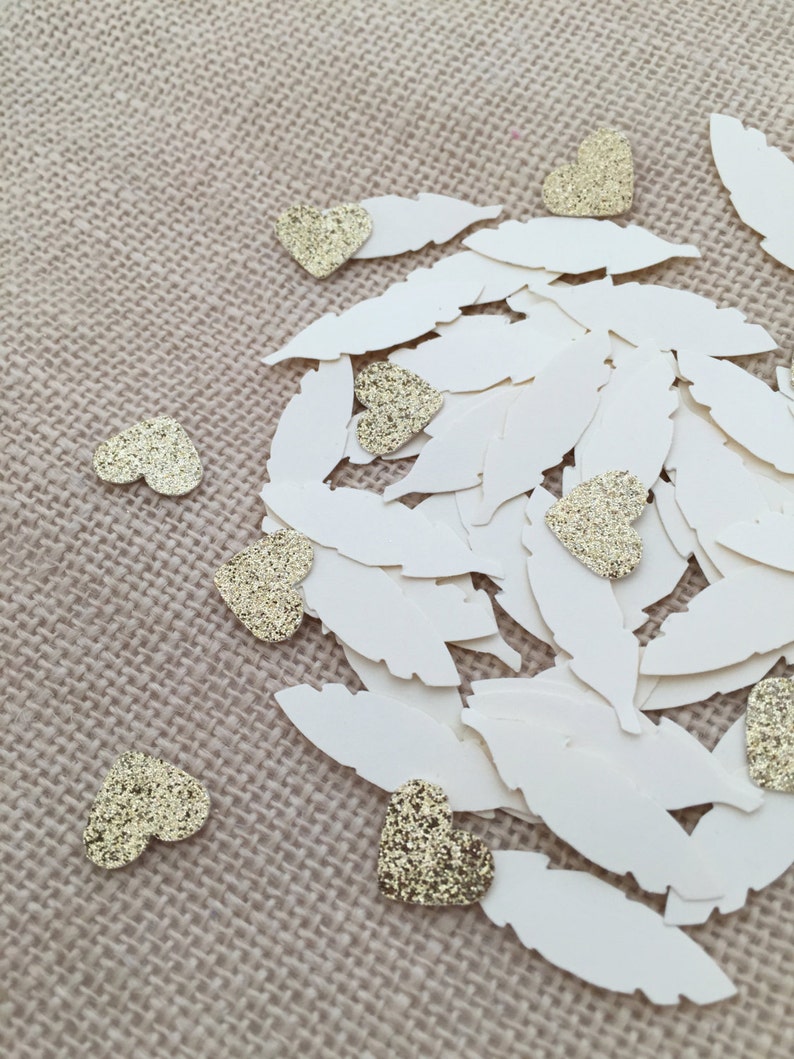 Beige Cream Gold Glitter Confetti, Wedding Confetti, Feather Confetti ...