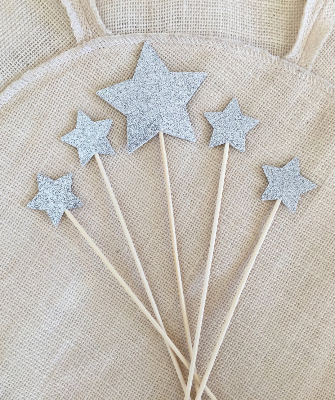 Silver Glitter Star Cake Topper Set (5), New Years Eve Decor, Twinkle ...