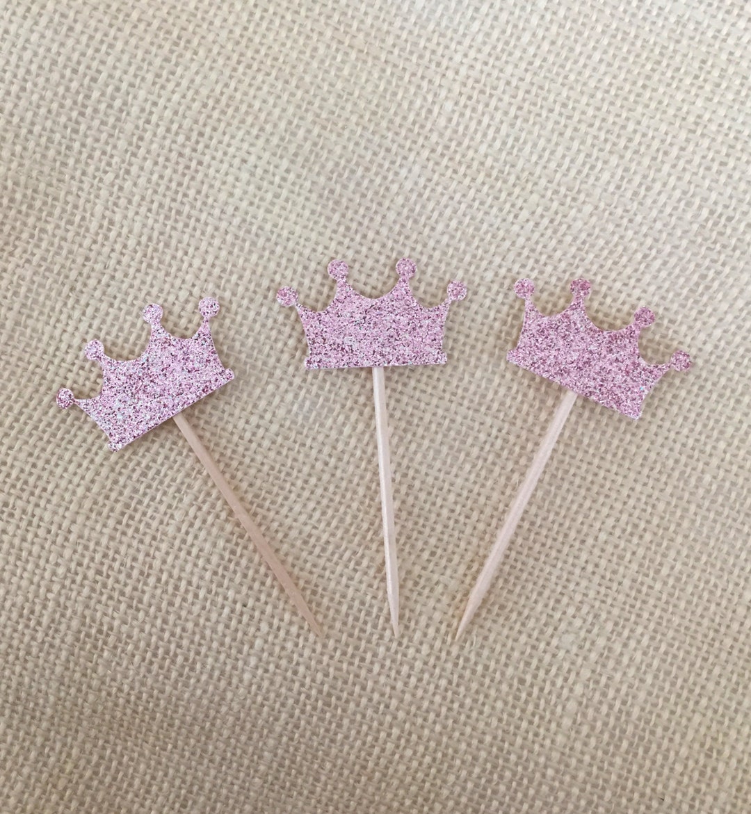 Pink Glitter Crown Cupcake Toppers Set (12),princess Party Decor,first ...
