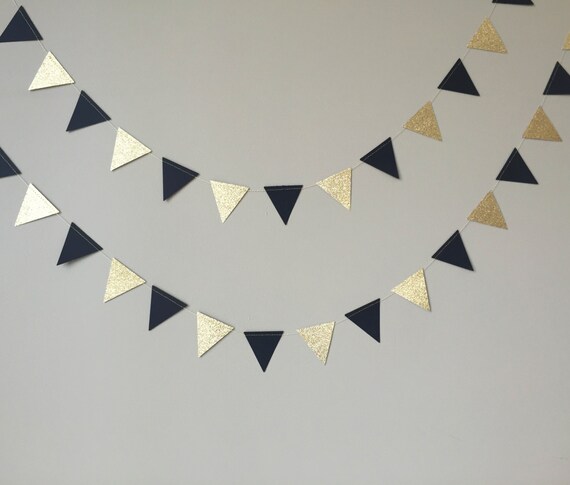 50th Birthday Party Decoration Mini Black and Gold Glitter Triangle Garland Paper Garland Black and Gold Decor Etsy