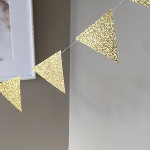Gold Glitter Triangle Garland, Wedding Banner, Bridal Shower Garland ...