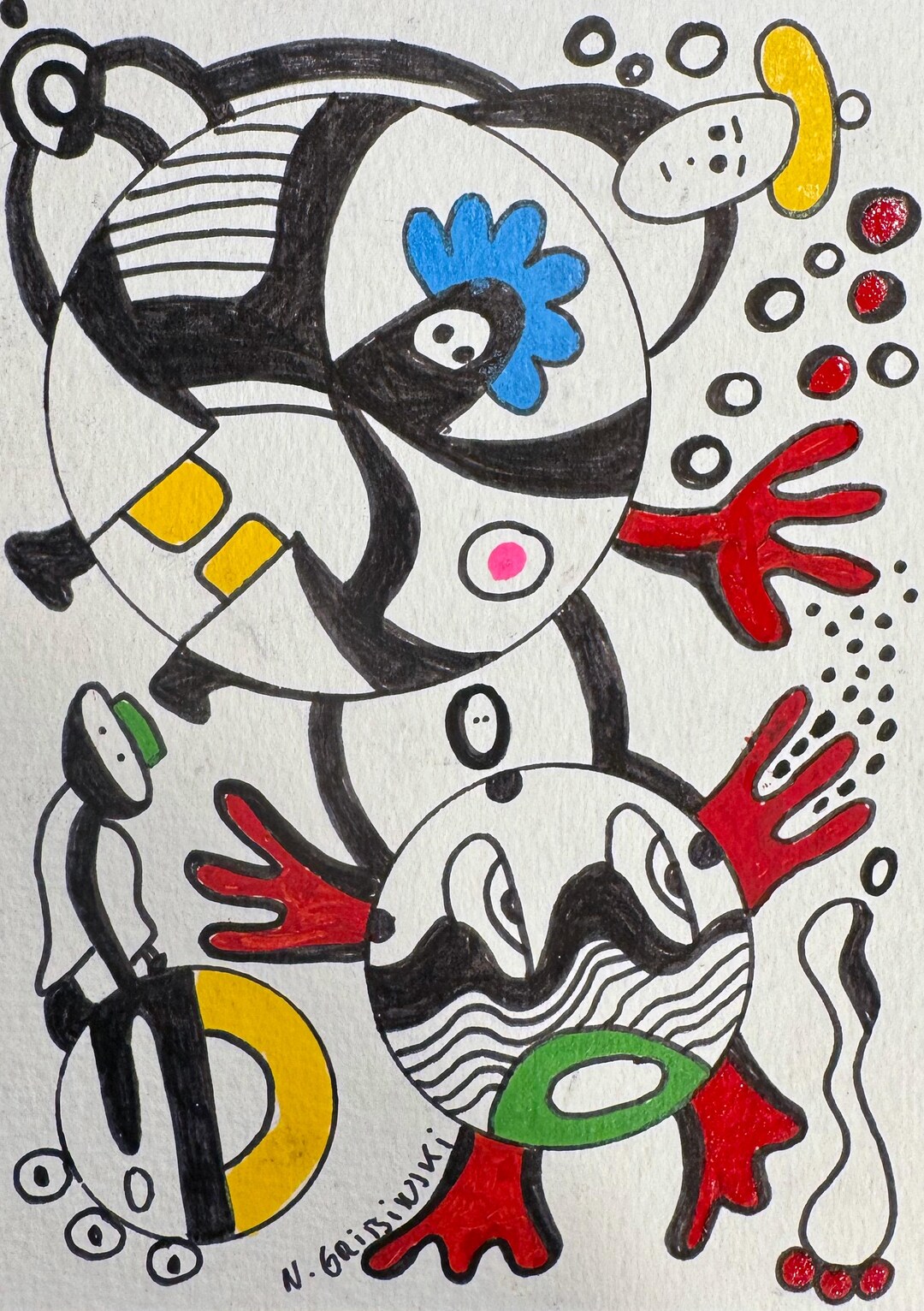 Original Art – “between Two Moons” – 7 X 5 Abstract Drawing on Paper ...