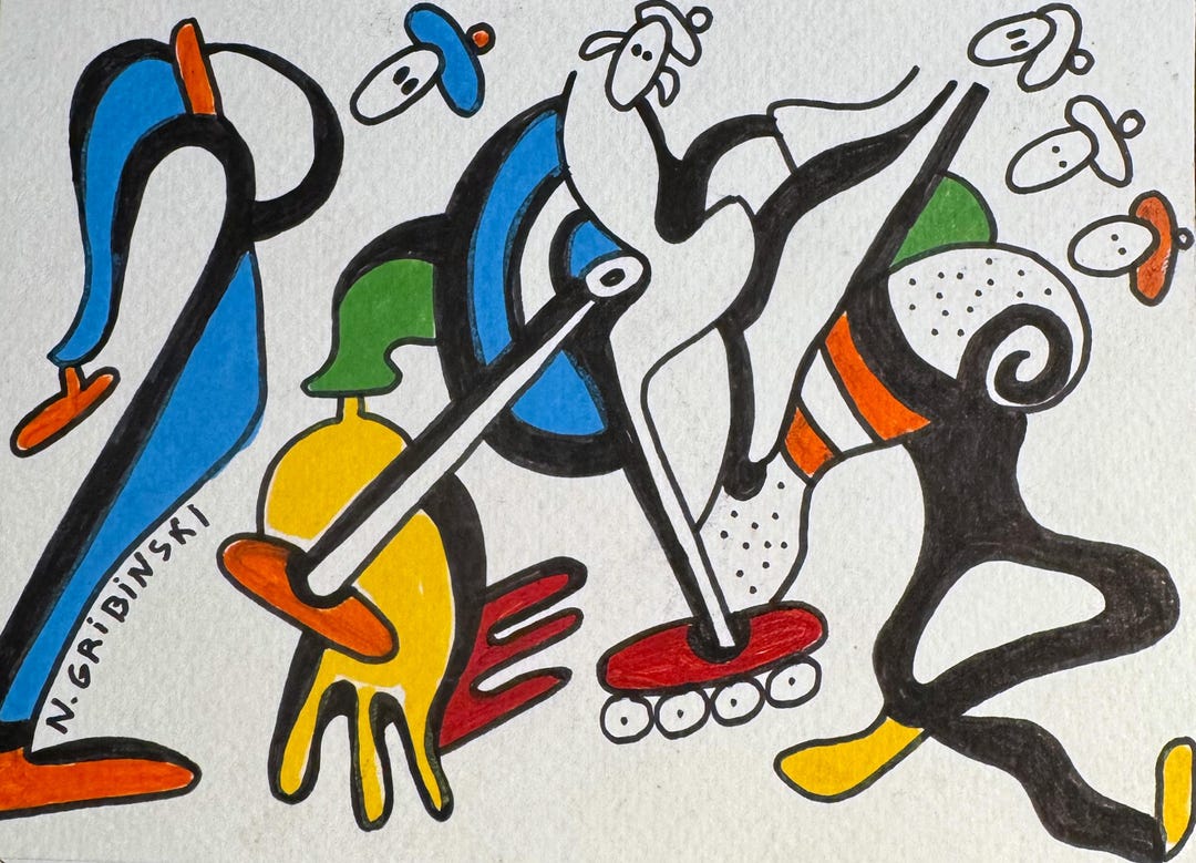 Original Art – “balancing Friends” – 5x7 Abstract Drawing on Paper ...