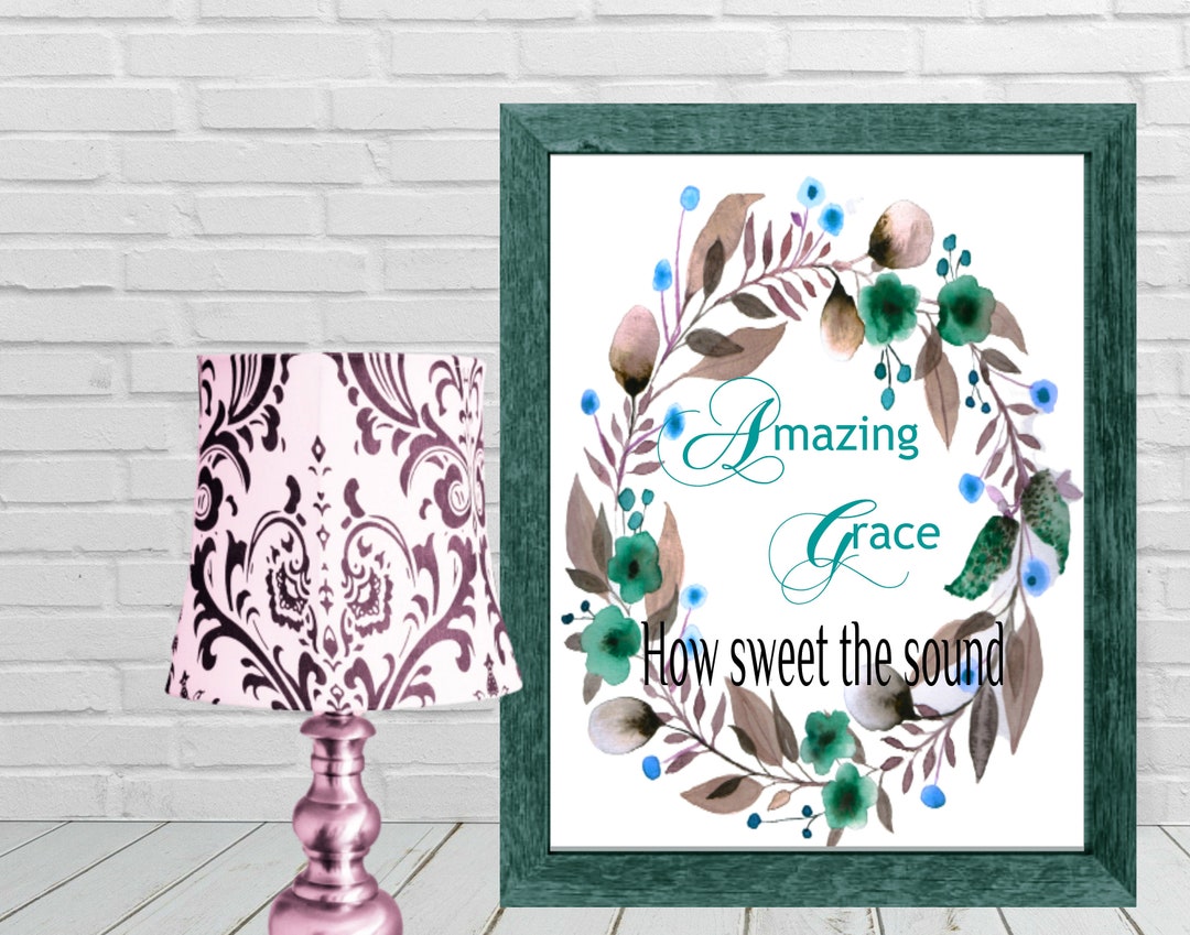 Amazing Grace Printable, Floral Watercolor Print, Religious Art, Hymn ...
