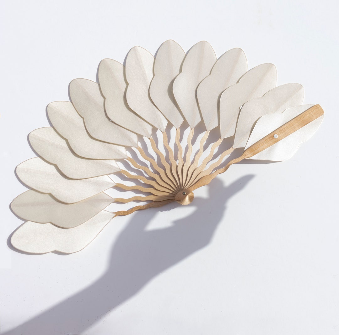 Bridal Fan, Handmade in Silk Satin and Natural Sycamore Wood - Etsy
