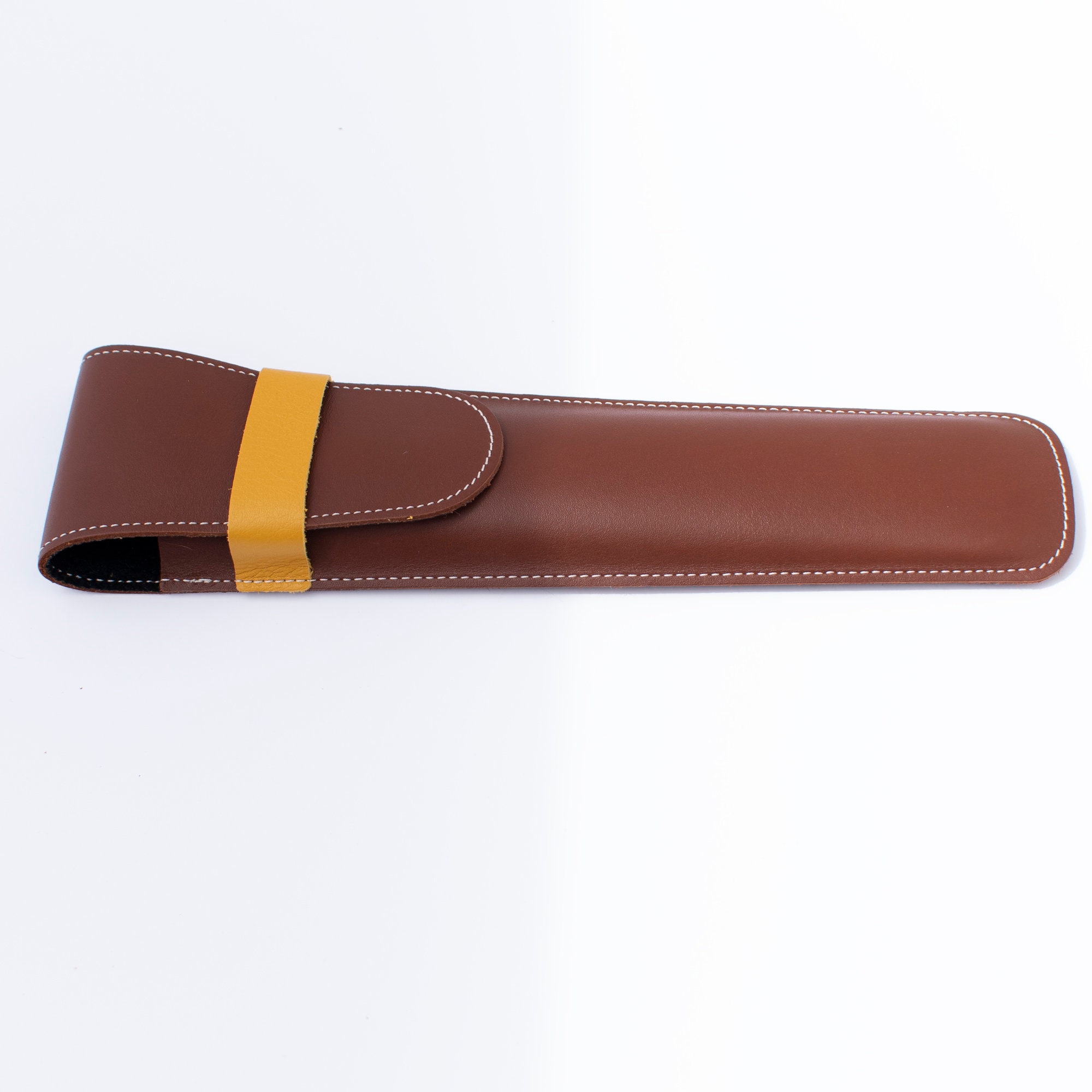 Sewn Leather Case Brown and Yellow Fan Cover Fan Case - Etsy