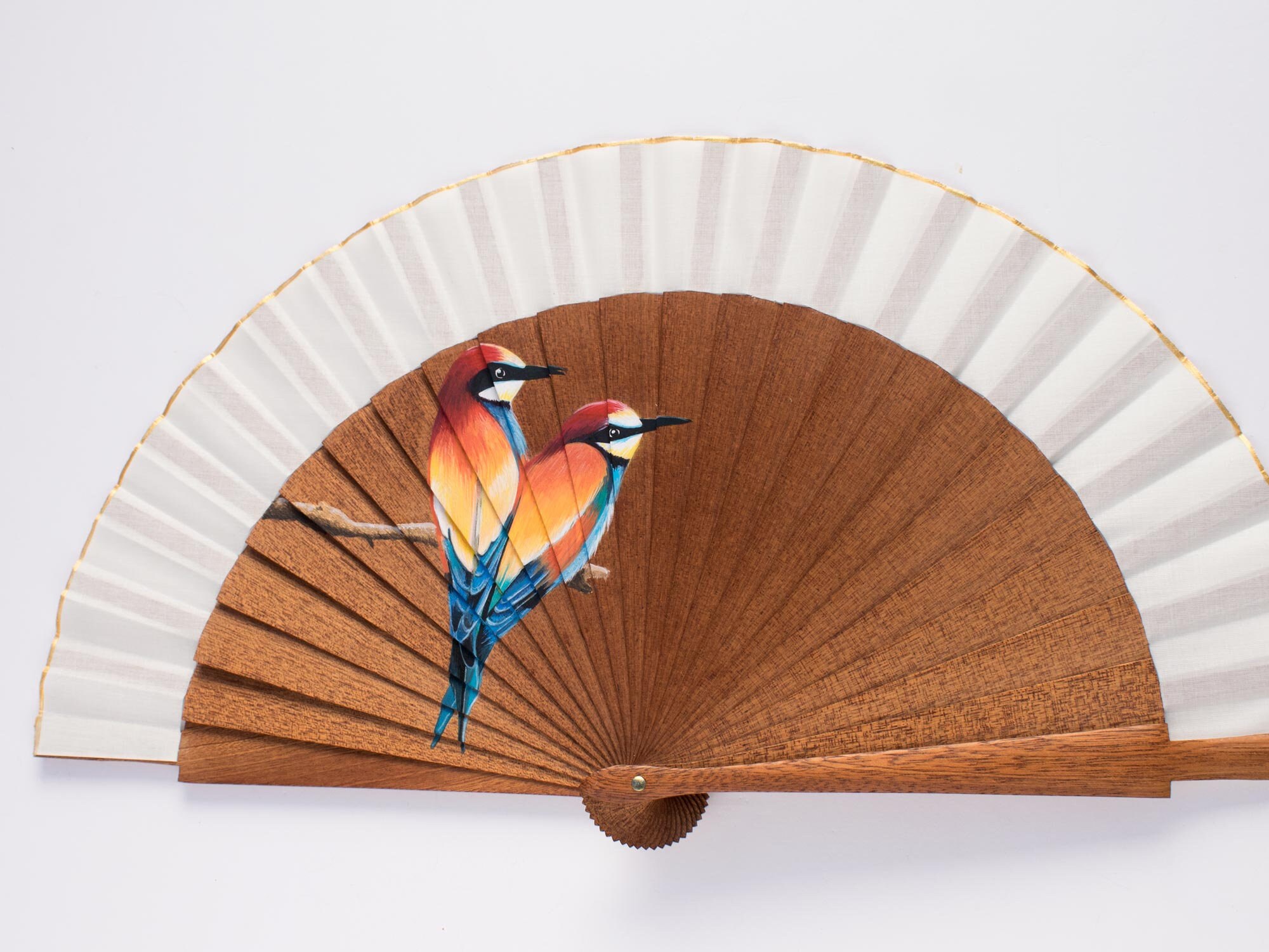 Birds Illustration Fan / Natural Wood Fan / Bird Painting Fan / Spanish ...