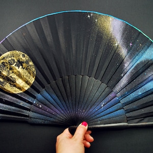 BIG Fulll Moon Handfan / Hand Painted Fan / Wooden Handfan / - Etsy