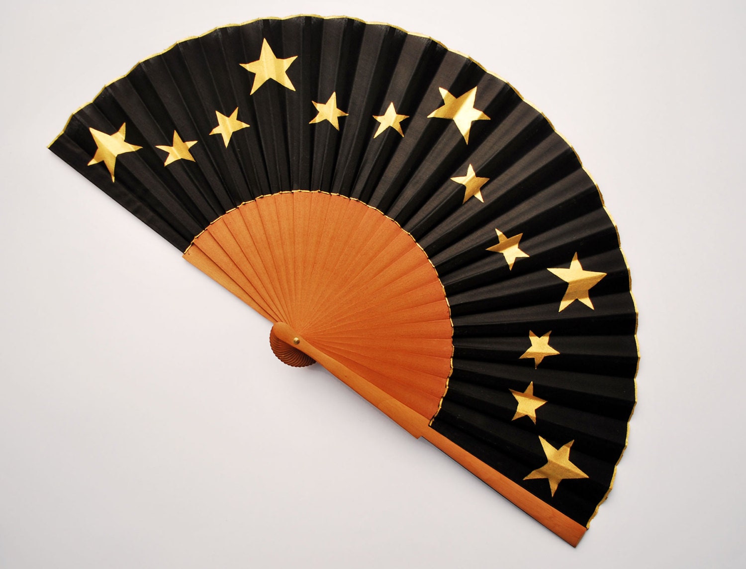 Handfan GOLDEN Stars / Handpainted Hand Fan / Wooden Handfan / Cotton ...